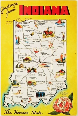 Greetings from Indiana Hoosier State Map Postcard | eBay