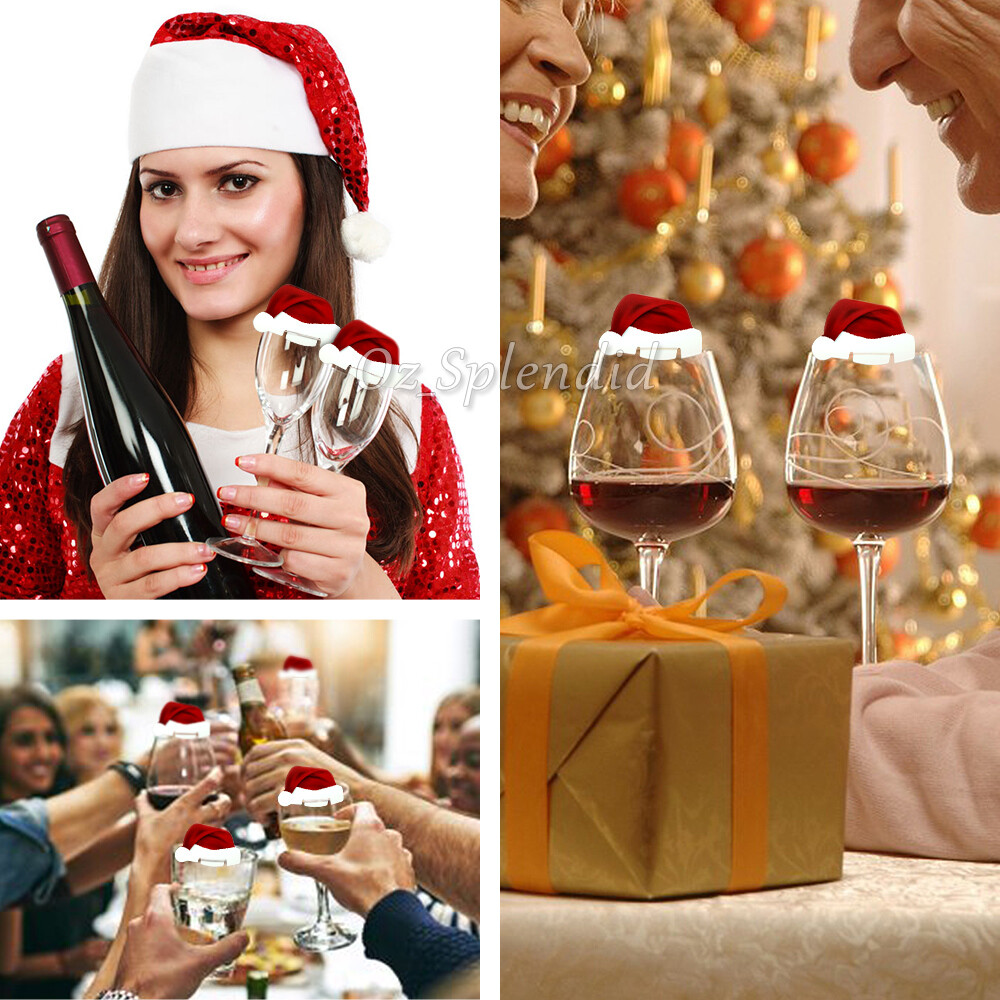 10pcs Xmas Hats Champagne Wine Glass Caps Christmas Holiday Party ...