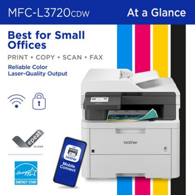 Brother MFC-L3720CDW Wireless Color Laser All-in-One Printer Duplex ...