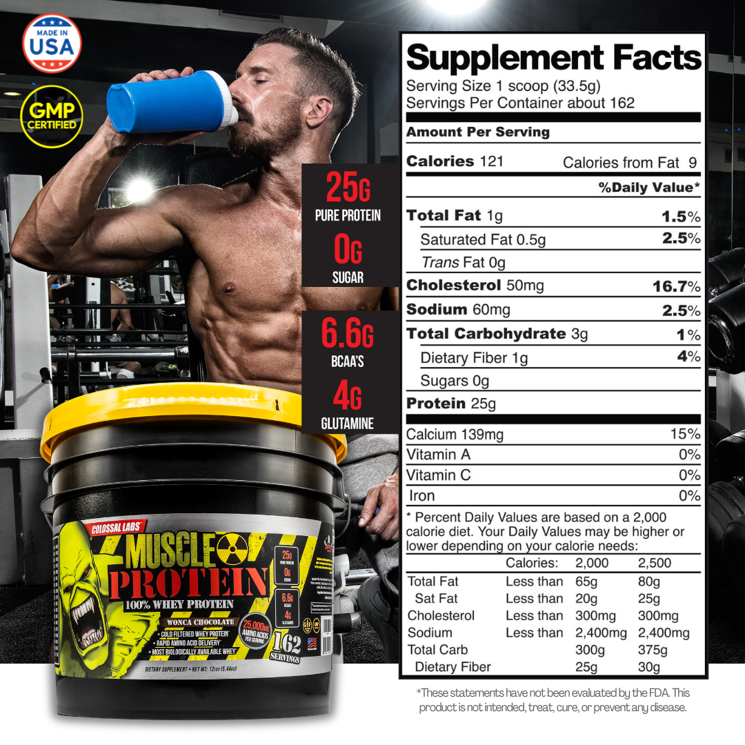 Colossal Labs Whey Protein Powder 12lb 162 Servings Muscle Mass Gain ...