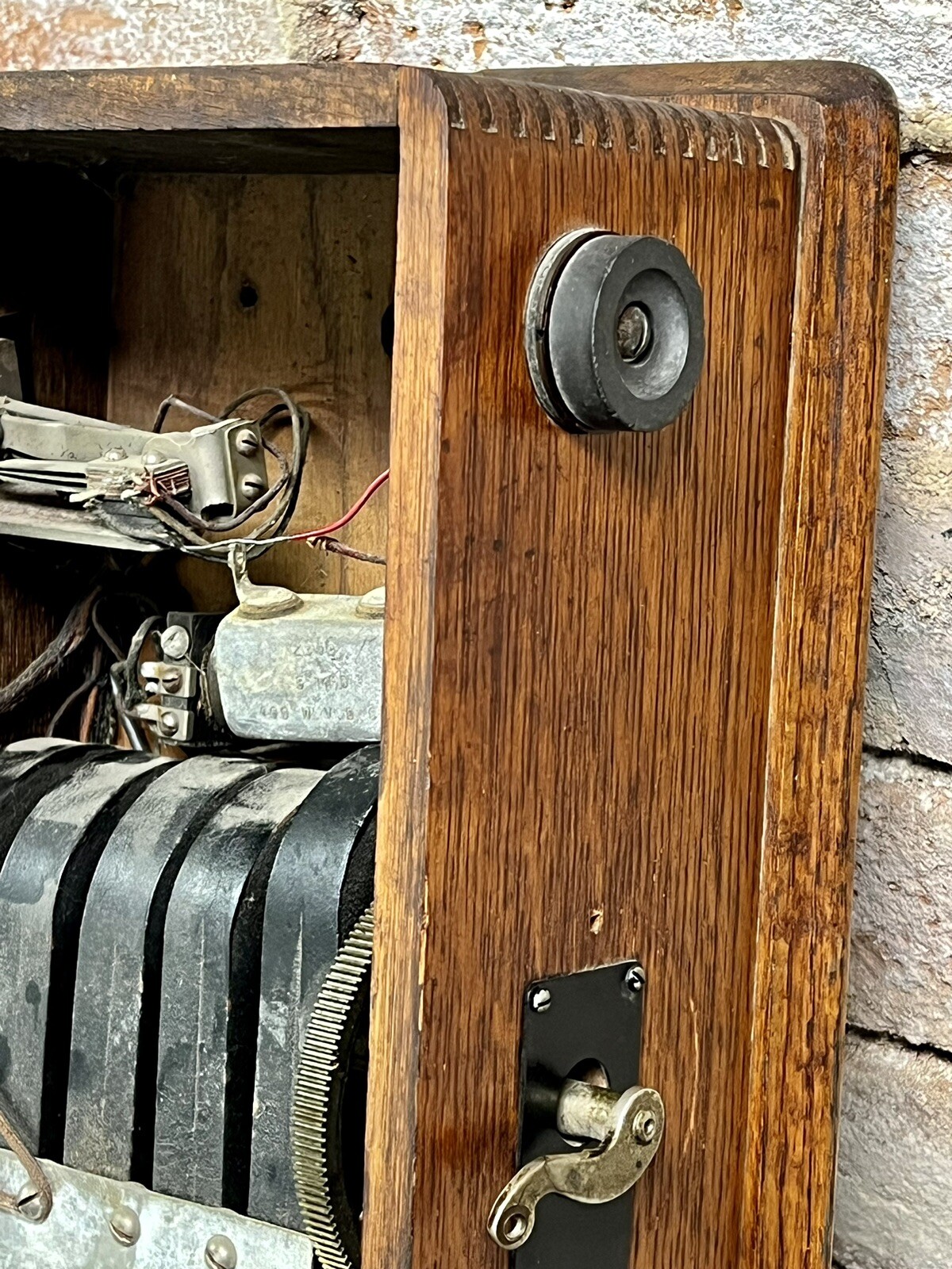 Antique Oak Cracraft Leich Electric Co Hand Crank Wall Telephone Phone ...