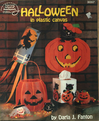NEW HALLOWEEN PUMPKINS GHOSTS WITCH CAT 20 DESIGNS PLASTIC CANVAS ...