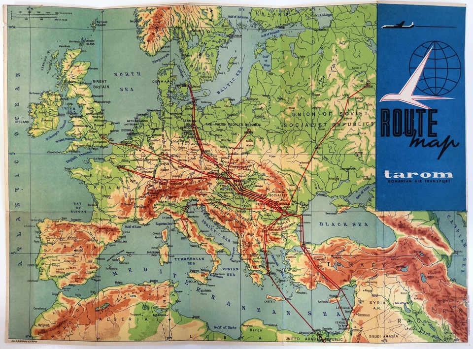 Romania, 1980's, Vintage Flight Route Map - TAROM Airlines | eBay