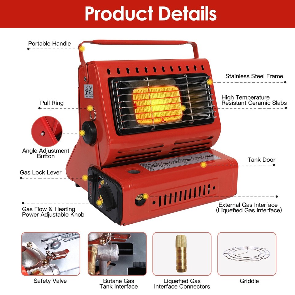 2 in1 Butane LP Gas Ceramic Burner Heat Warmer Heating & Cooking Stove ...