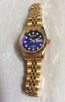 Swanson Women's Watch Round Blue Day & Date Dial Crystal Hours Gold ...