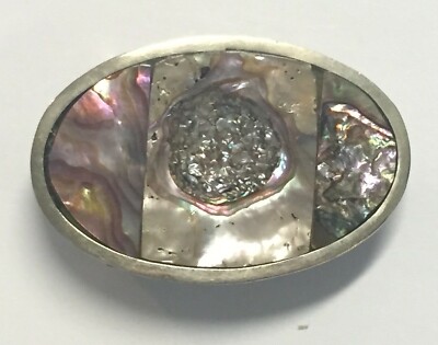 Abalone Oval Belt Double BUCKLE Inlaid SHELL Mexico Silver VINTAGE 2x1 ...