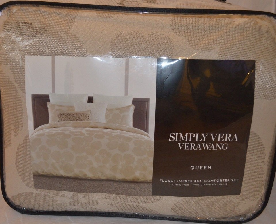 Simply Vera Vera Wang Floral Impressions 3 Piece Comforter Set- Queen ...