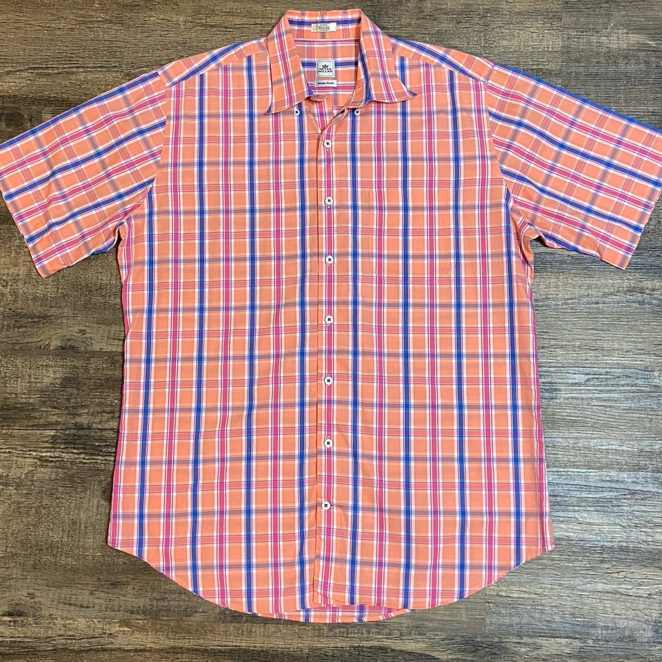 Peter Millar Seaside Shirt Mens Large Coral Plaid Preppy Golf Coastal ...