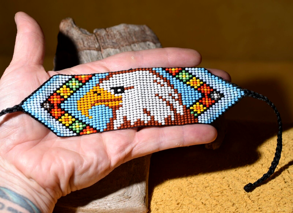South American Glass Bead Loom Work Eagle Ceremony Bracelet, Colombian ...