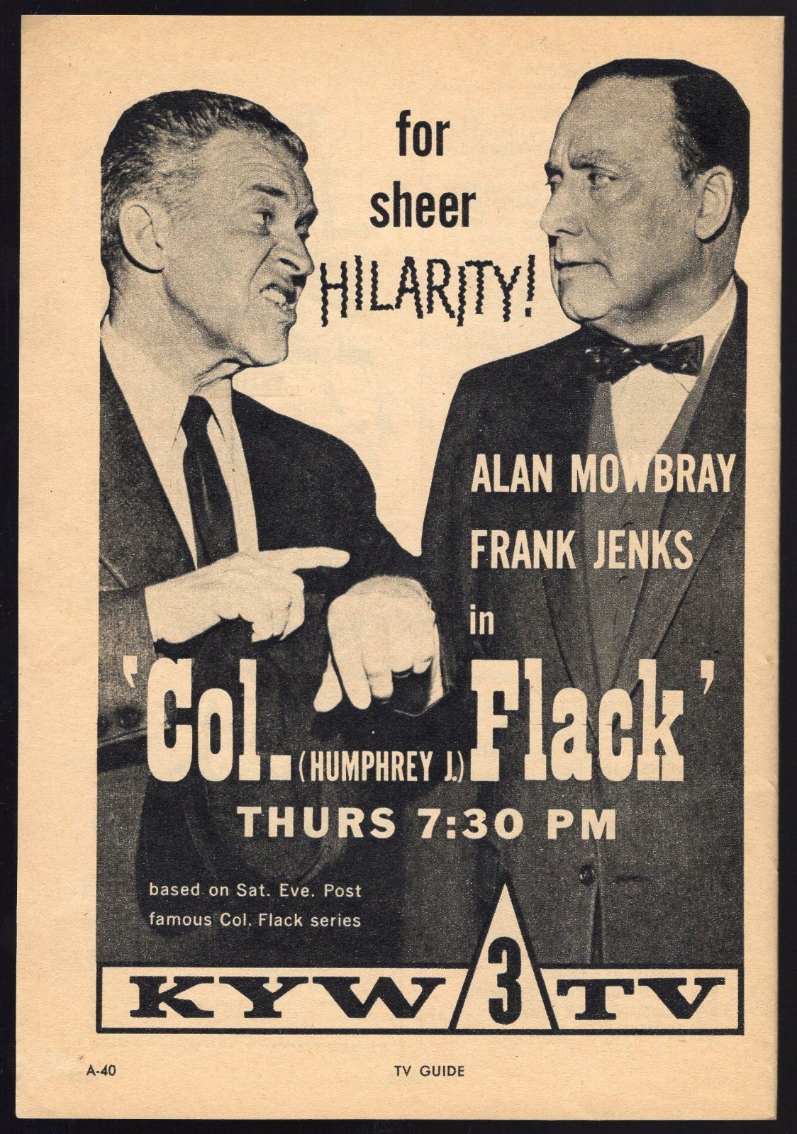 1958 KYW TV AD~COL. HUMPHREY J. FLACK~ALAN MOWBRAY~FRANK JENKS~FULL ...