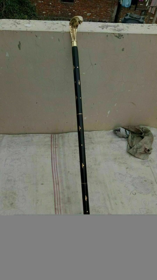 Antique Solid Brass Snake Head Handle Wooden Walking Stick Cane Style ...