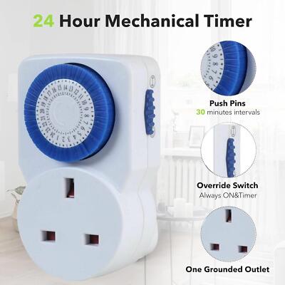 5 x 24 Hour 24HR Mains Plug-In Auto TIMER SWITCH Clock Socket UK 3 PIN ...