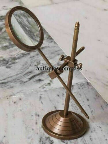 Magnifying Glass Vintage Adjustable Stand Magnifier Solid Brass Desktop ...