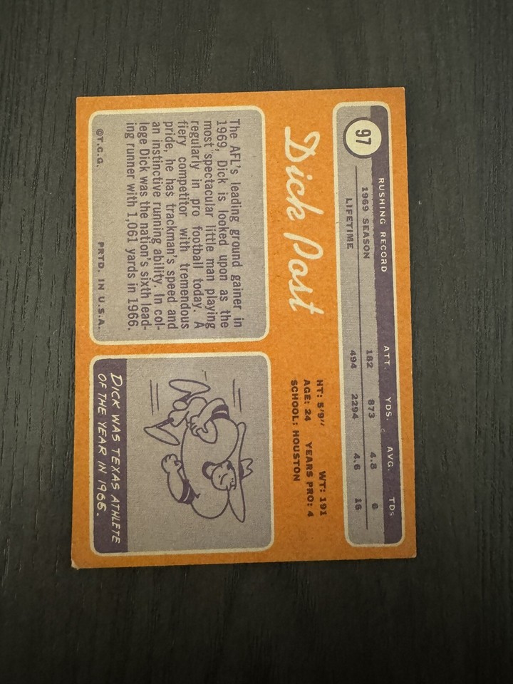 1970 Topps #97 Dickie DICK POST San Diego Chargers ROOKIE Football Card ...