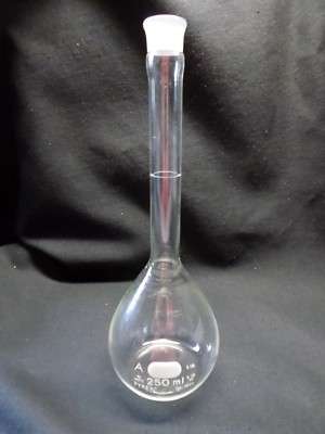 Corning Pyrex Glass TC 250mL Volumetric Flask +/-0.12mL, No #16 Stopper ...