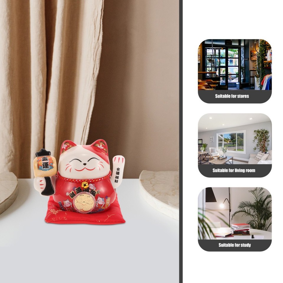 Automatic Waving Paw Ceramic Cat Figurine For Store Opening Desktop ...