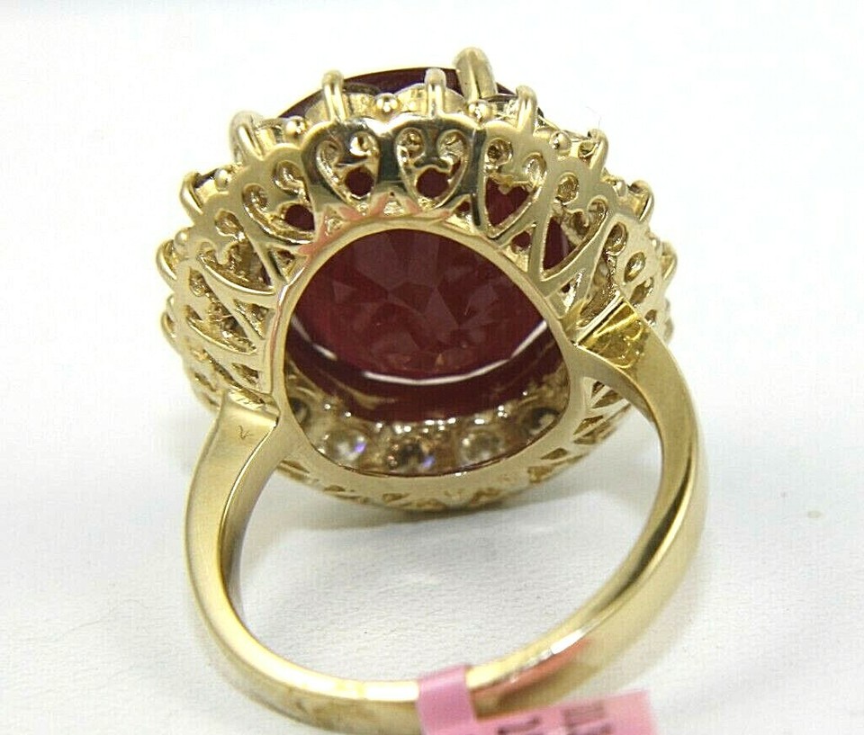 Natural Oval Red Ruby & Diamond Halo Solitaire Ring 14k Yellow Gold 19.94Ct | eBay