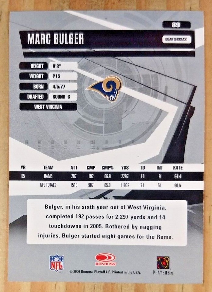 2006 DONRUSS ELITE MARC BULGER CARD#88 NM-MT ST. LOUIS RAMS WEST ...