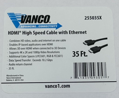 VANCO HDMI High Speed Cable with Ethernet 255035X 35 Feet FREE SHIPPING ...