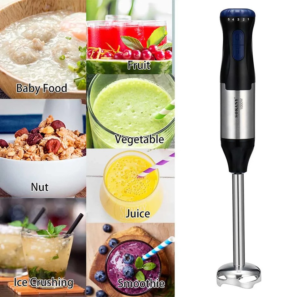 1000W 4 in1 5 Speeds Immersion Multi-Purpose Stick Hand Blender Heavy ...