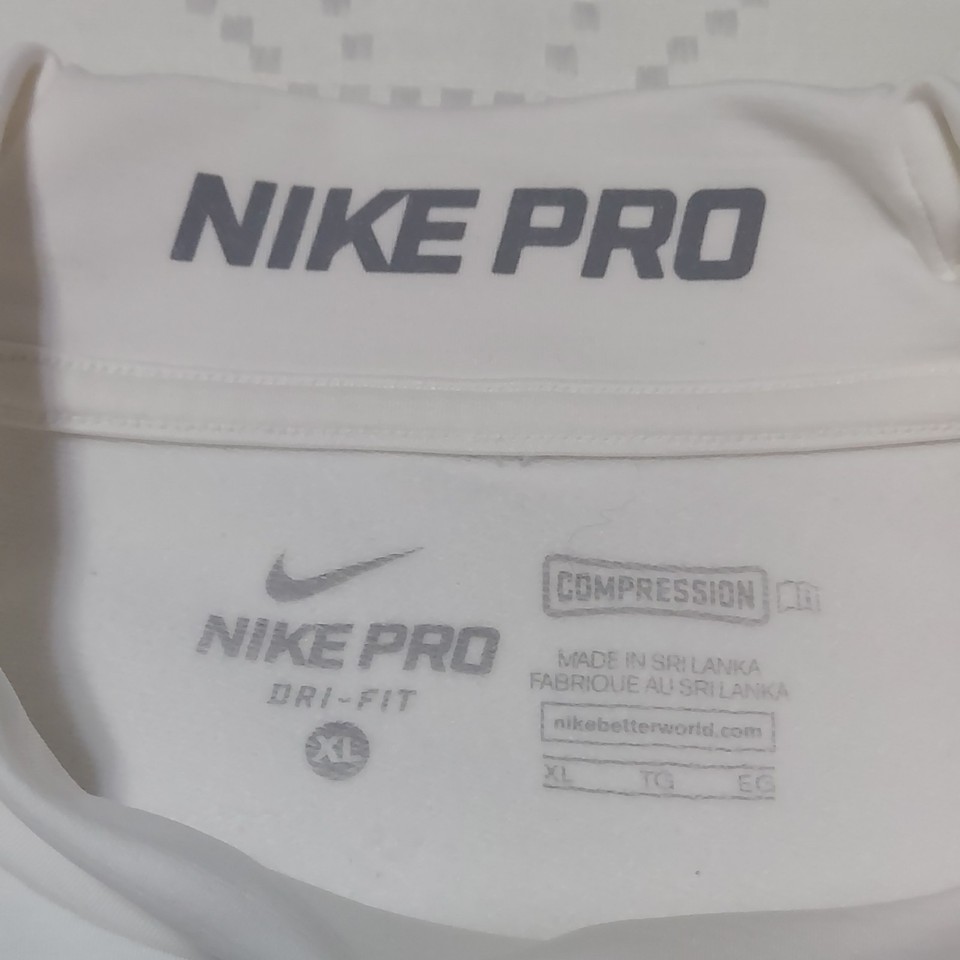 Nike Men's Pro Dri Fit Compression White Mock neck Long Sleeve Shirt ...