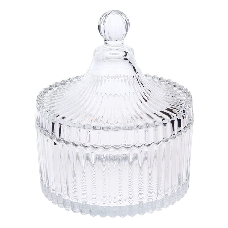 Glass Sweet Bowl Sugar Jar with Lid Round Candy Container Decorative ...