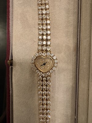 Piaget Vintage 8401 Heart Shape Case Full Diamond Lady’s Watch 18k Gold ...