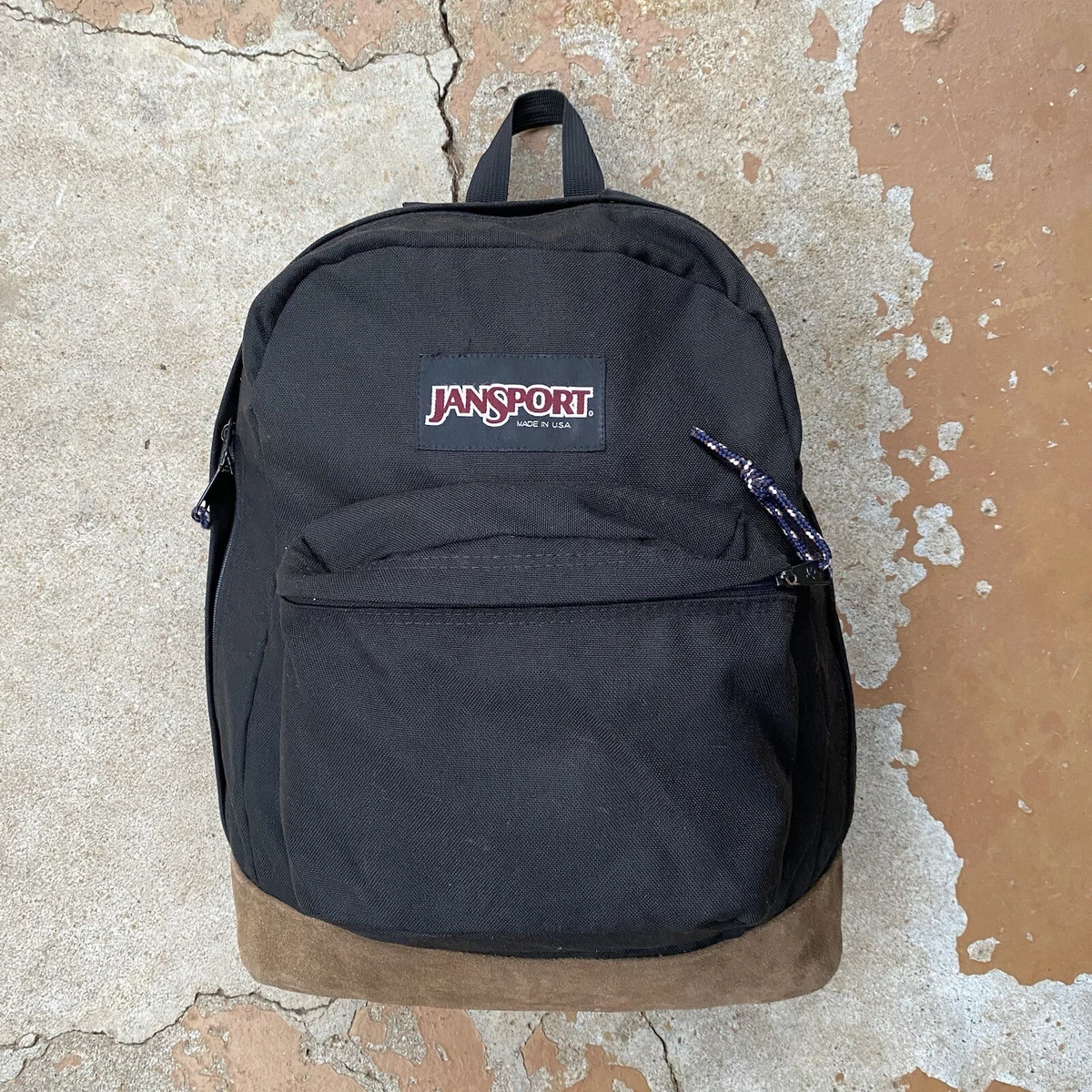 VTG 90s Jansport Black Canvas School Work Leather Back
