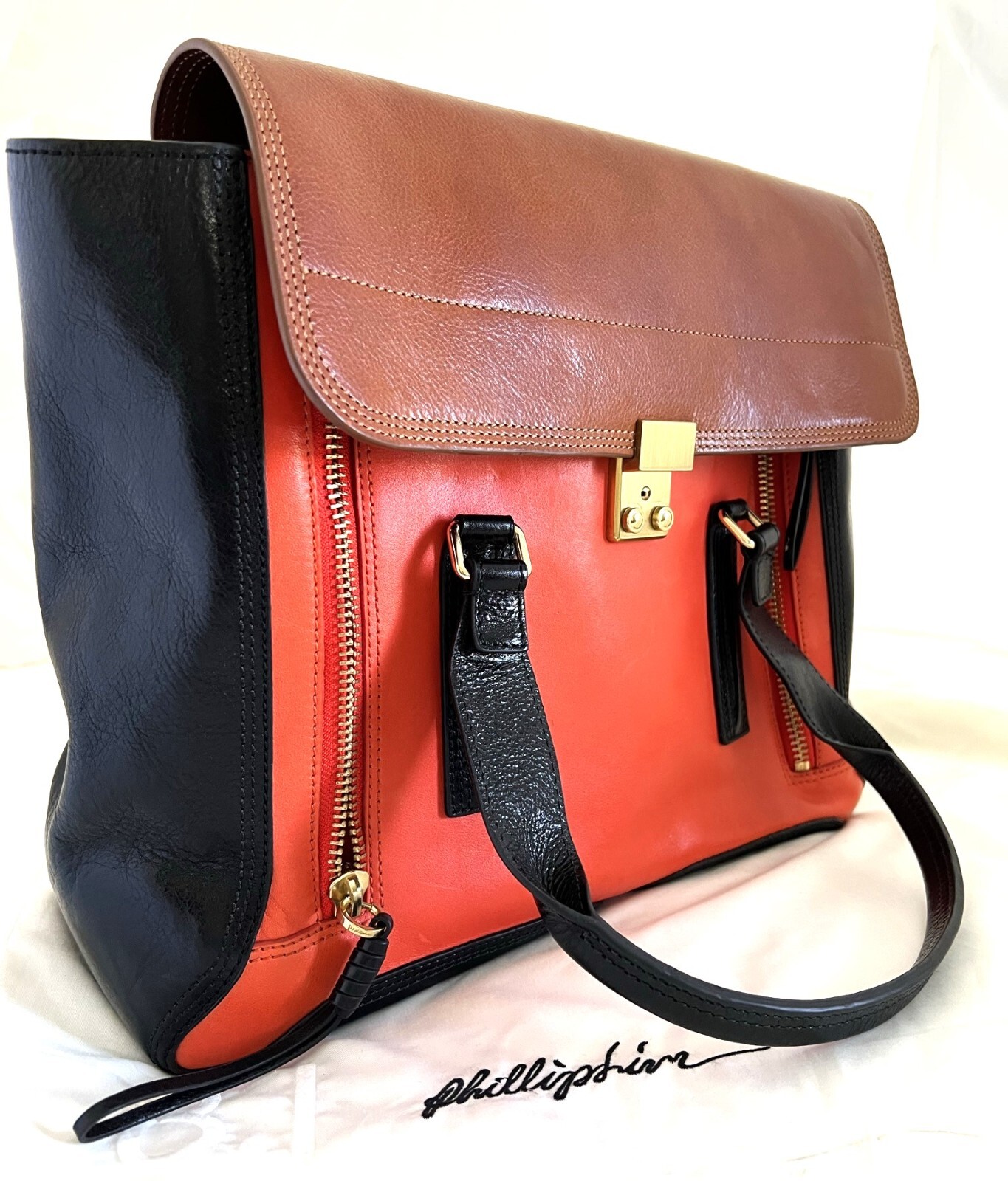Authentic Philip Lim Pashli Satchel Blocked Brown Red… - Gem