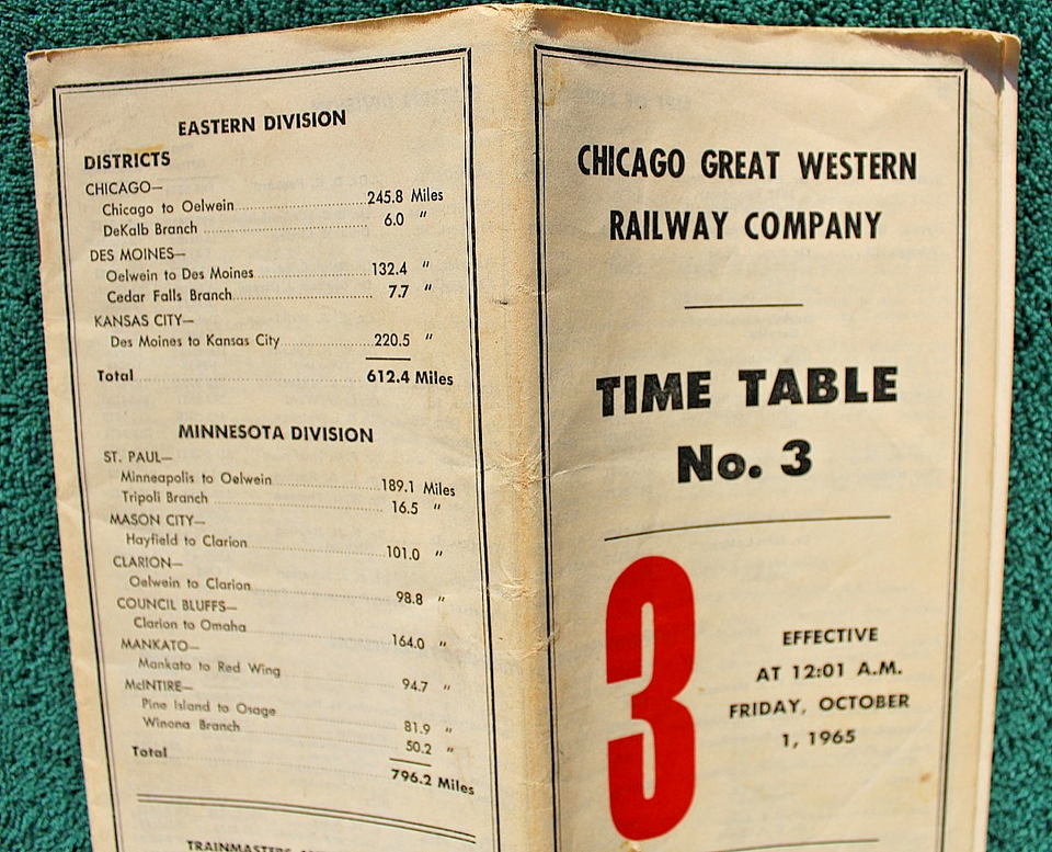 1965 Chicago Great Western Railroad No 3 CGW Employee Timetable Dubuque ...