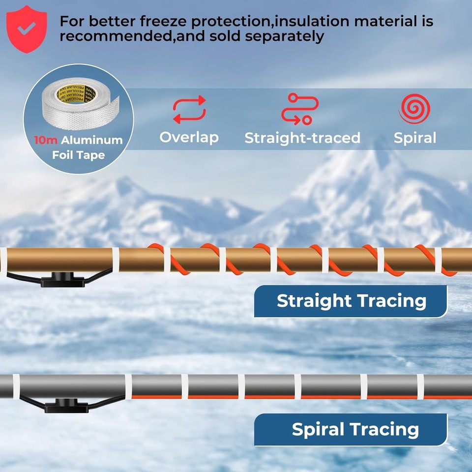 3FT Heat Tape for Water Pipes Freeze Protection IP65 Waterproof 7W/FT ...