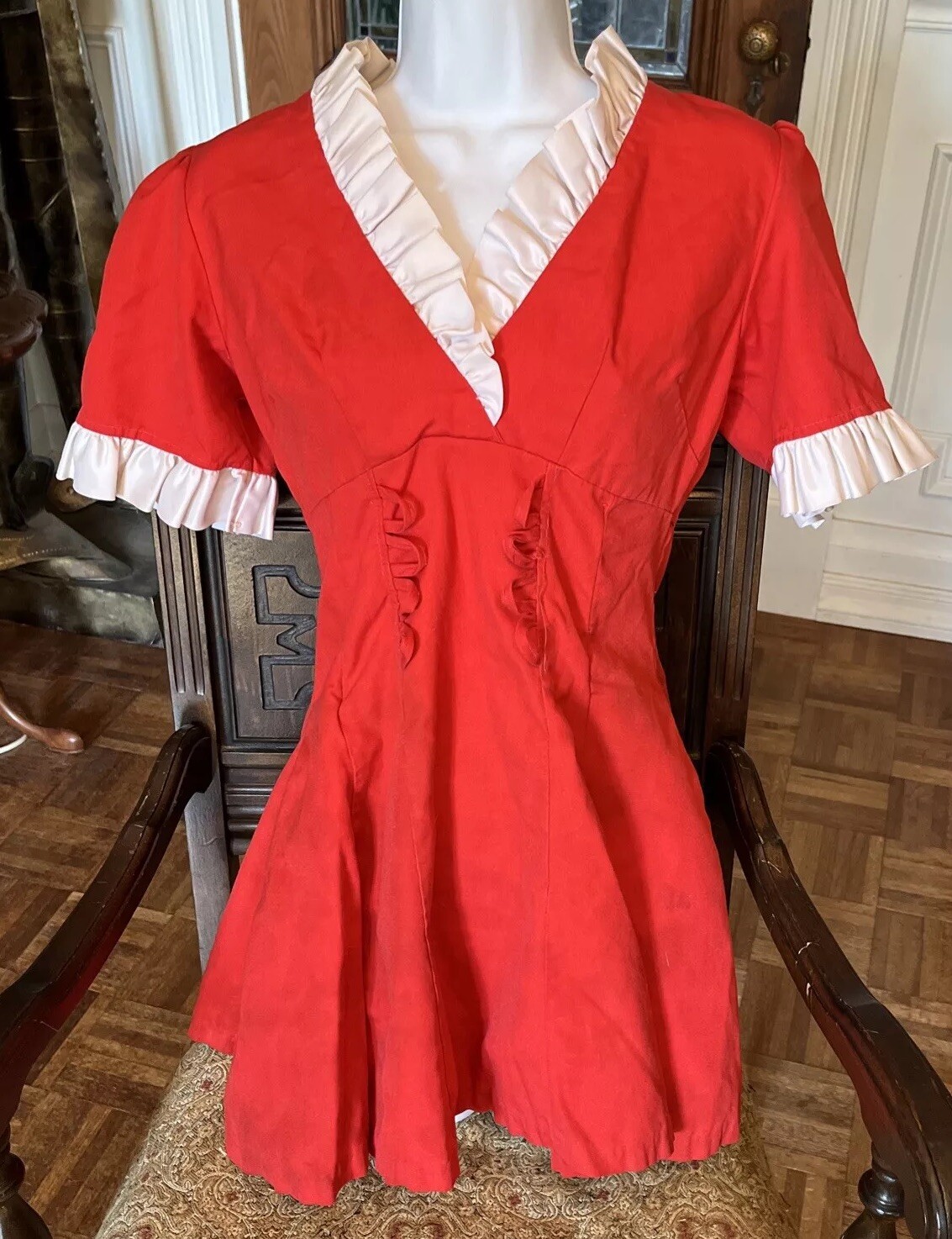 Vintage Red Waitress Diner 50s Uniform Dress Retro Vt… - Gem