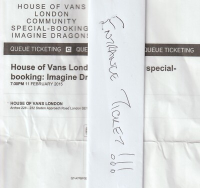 Imagine Dragons Used Concert Ticket Album Launch show House of Vans ...