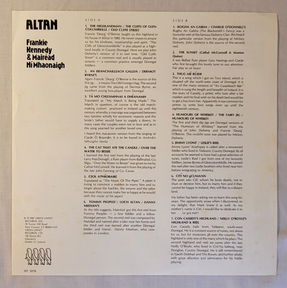 Altan by Frankie Kennedy & Mairéad Ní Mhaonaigh (LP, 1987) Irish/Celtic ...