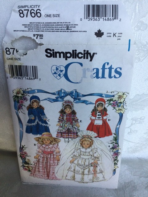 Simplicity 8766 Pattern for 16 and 18" Doll Dresses for sale online | eBay