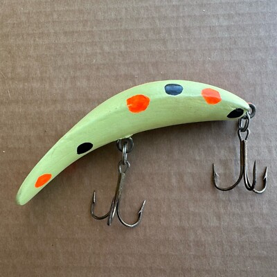 Vintage Helin T55 Flatfish Fishing Lure Double Treble Hook Painted Glow ...
