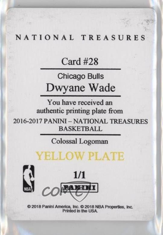 2016 National Treasures Printing Plate Yellow 1/1 Dwyane Wade HOF ...