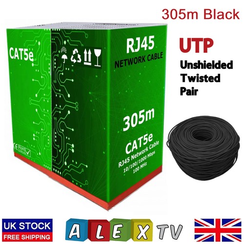 305m CAT5e Ethernet Network RJ45 Gigabit Cable 4Pair UTP Pull Reel Box ...