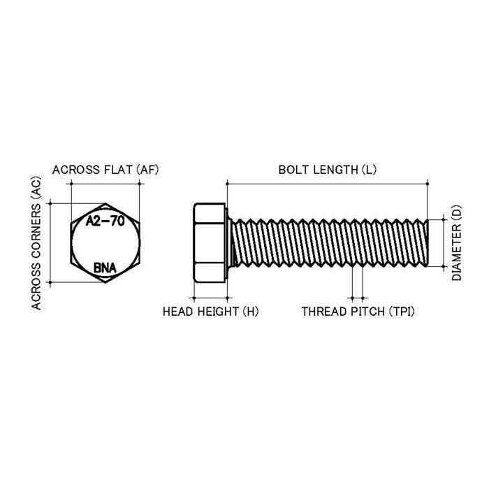 3/8" x 16 TPI x 1" (FT) UNC Coarse Hex Set Screw Bolt A2-70 Stainless ...