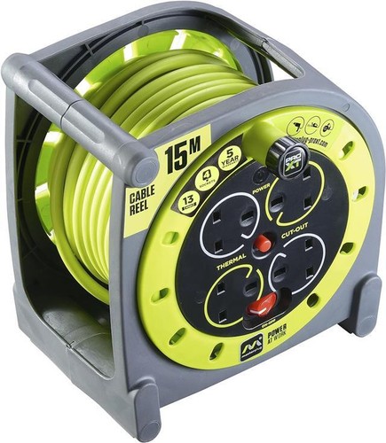 Masterplug 15 Metre Four Socket Extension Lead Case Cable Reel Winding ...