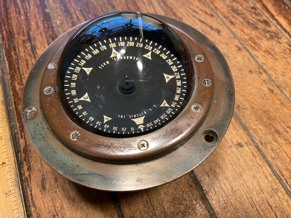 VINTAGE RITCHIE 3" BRONZE DASH MOUNT LIGHTED COMPASS, NICE PATINA! | eBay