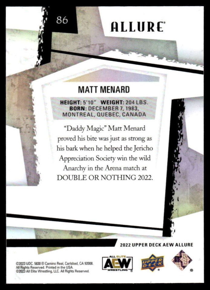 2022 Upper Deck Allure AEW #86 Matt Menard | eBay