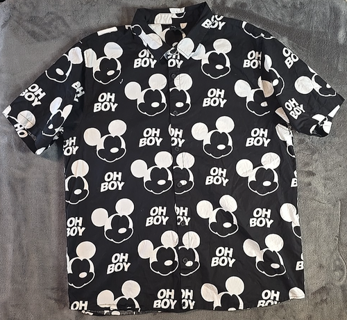 Men’s Neff Disney Mickey Mouse “oh Boy” Black Button Down Shirt Size ...