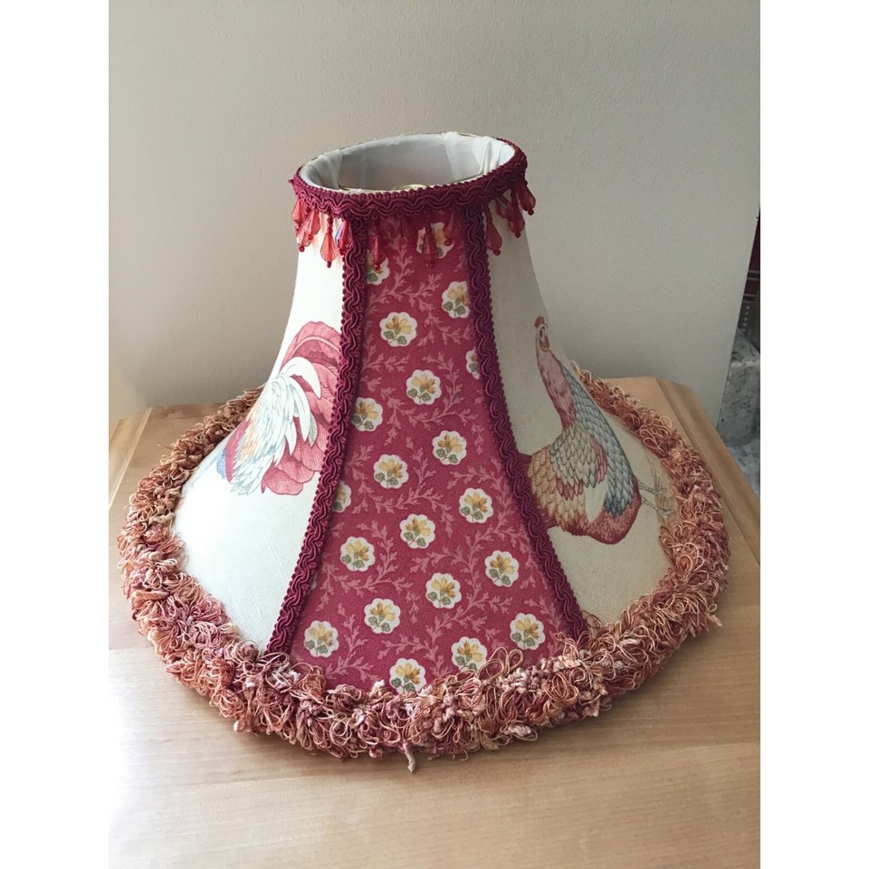 Red & Beige Fabric Rooster Lamp Shade With Trim & Beads | eBay
