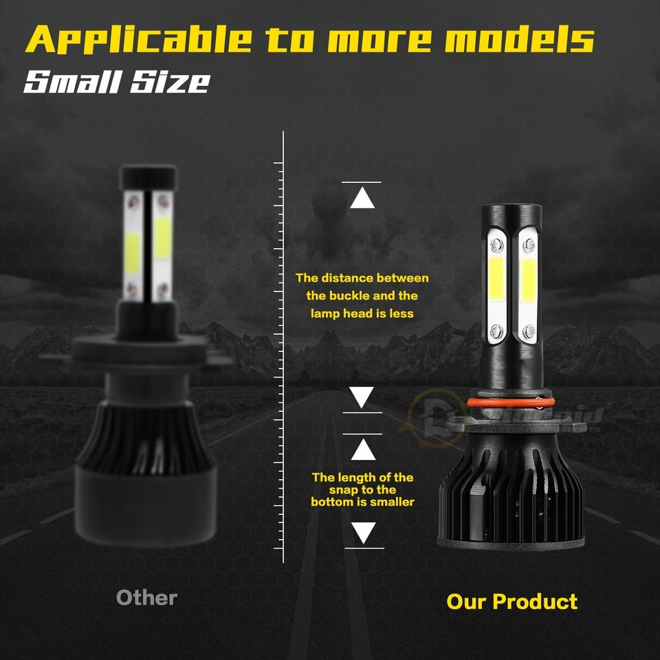 Pair 4-sides LED Headlight Kit 9005 HB3 H10 9140 9145 2400W 6000K ...
