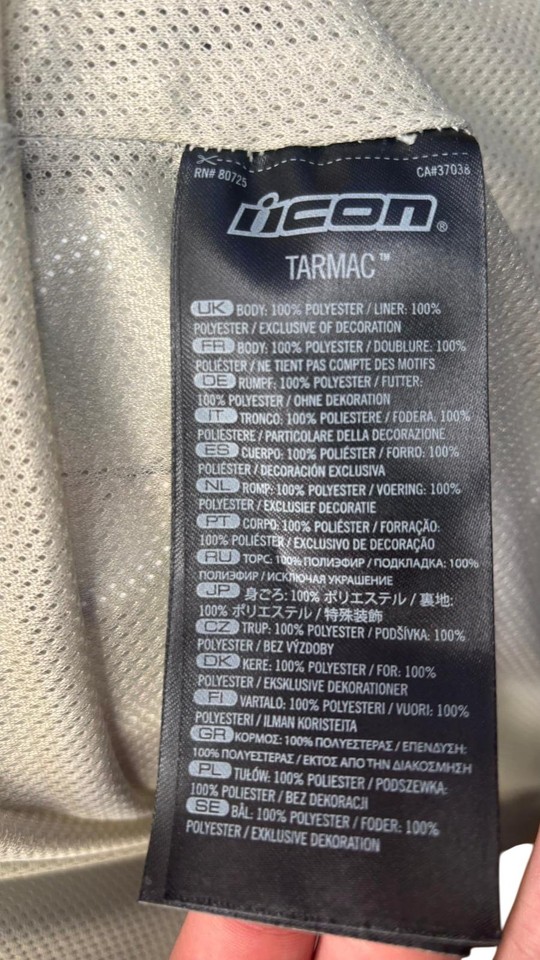 Icon Tarmac Waterproof Motorcycle Jacket Men's 4XL Grey D3O Protection ...