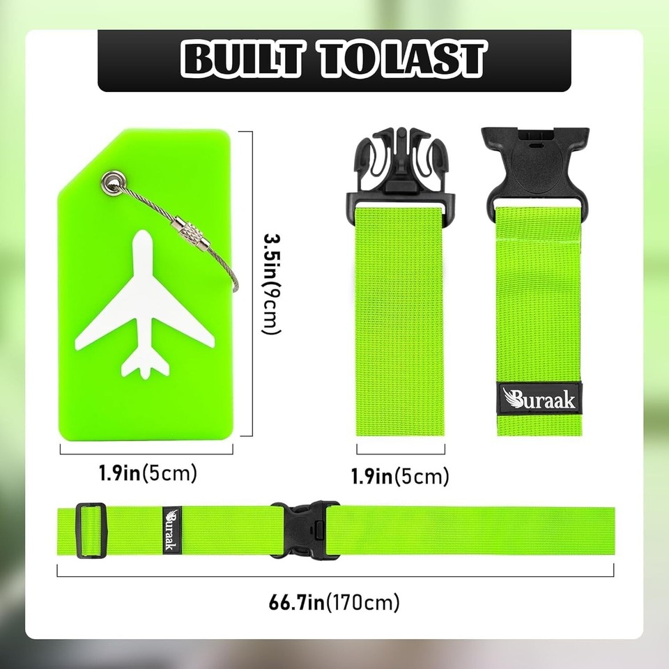 4 Adjustable Luggage Straps and 4 Name Tags Extra Strong Safety ...