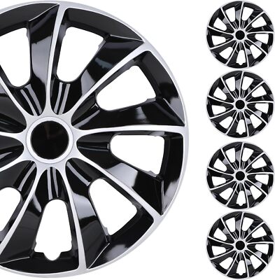 4-Pack 15 Inch Universal Silver&Black Wheel Covers Snap On Hub Caps Fit ...