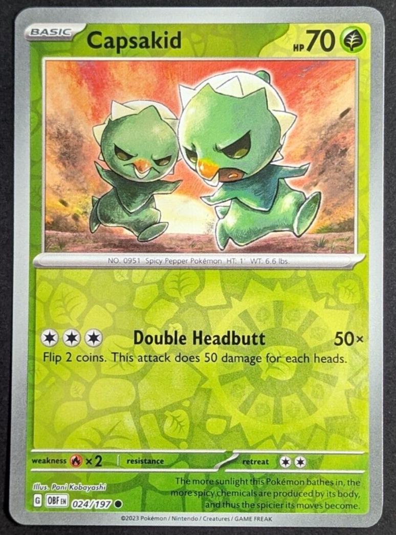 Capsakid Reverse Holo NM OBF 024/197 Obsidian Flames Pokemon Card | eBay