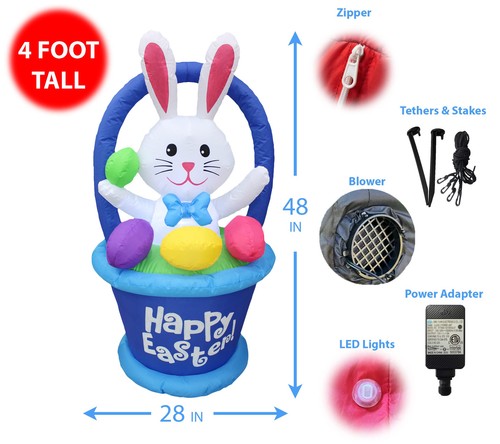 4 Foot Tall Inflatable Party Bunny with Basket and Colorful Easter Eggs ...
